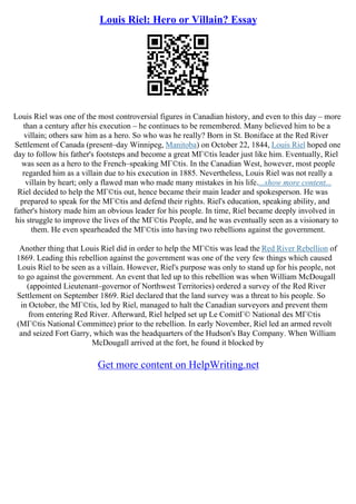 Louis Riel Essay | PDF
