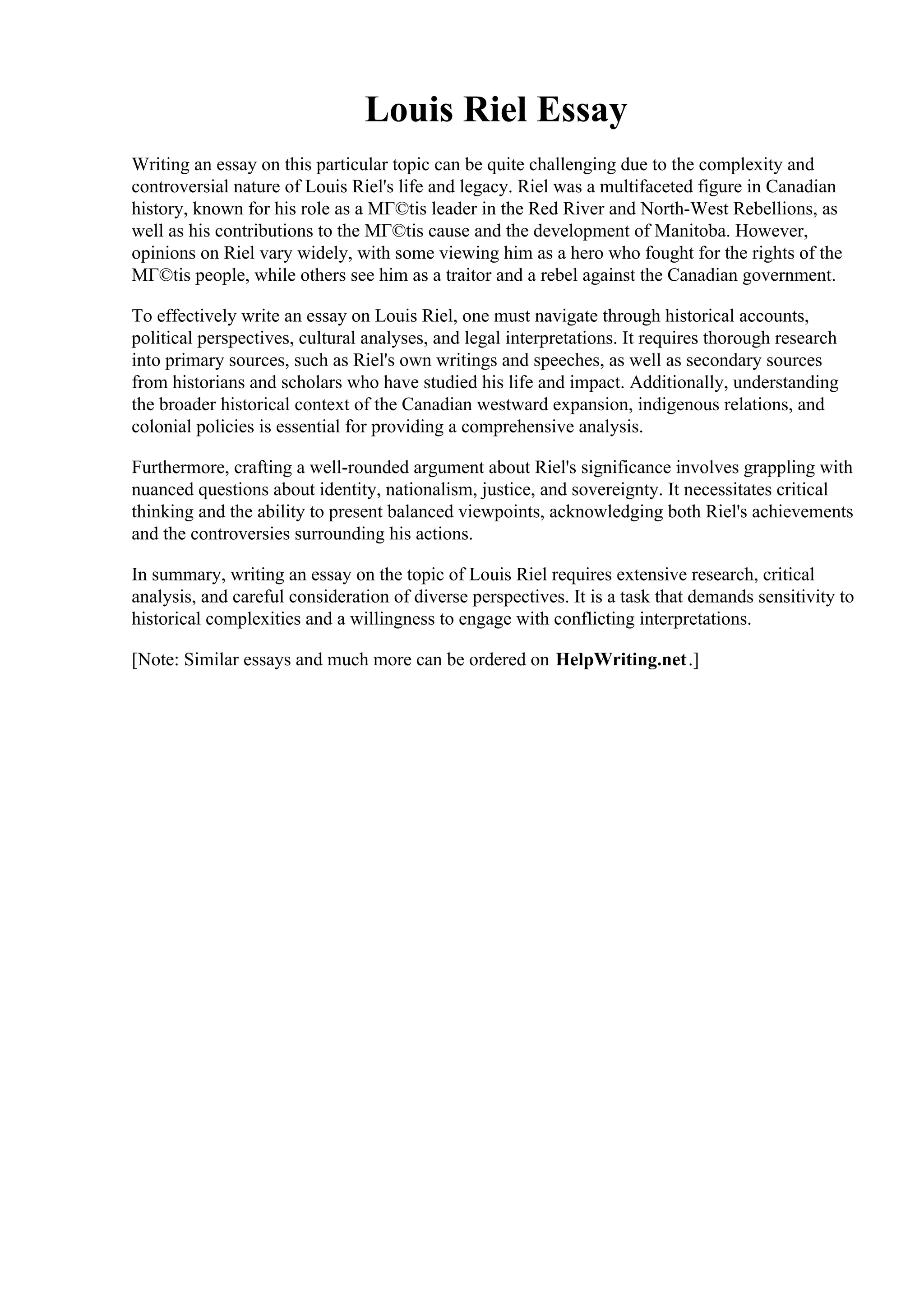 Louis Riel Essay. Louis riel essayswas louis riel a hero or - essnewday ...