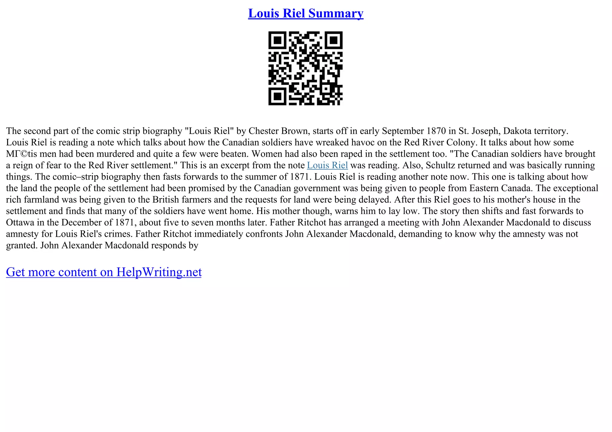 Louis Riel Summary | PDF