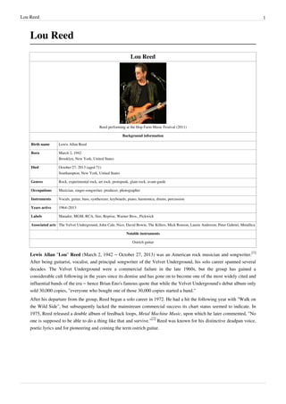 Lou Reed from wikipedia | PDF