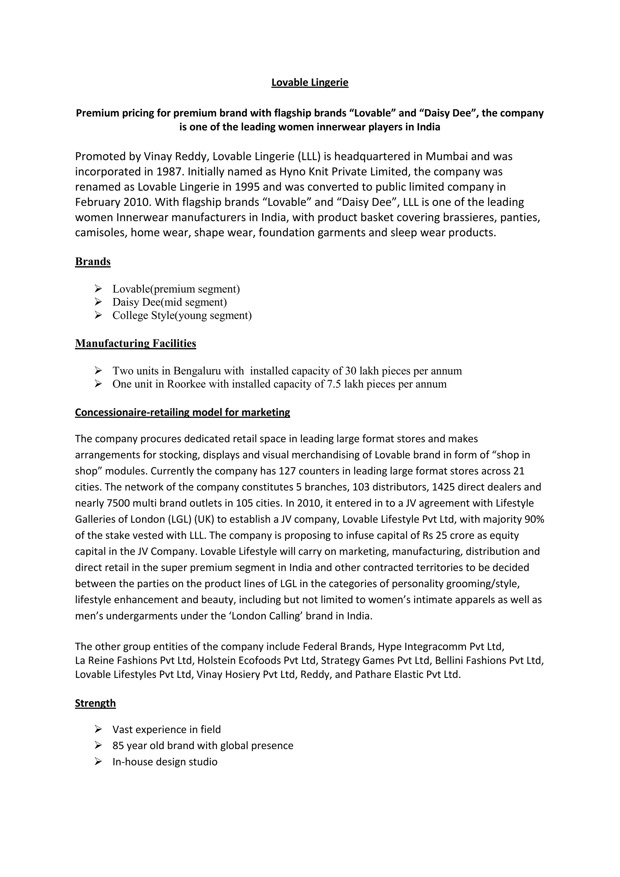 Lovable lingerie | DOCX