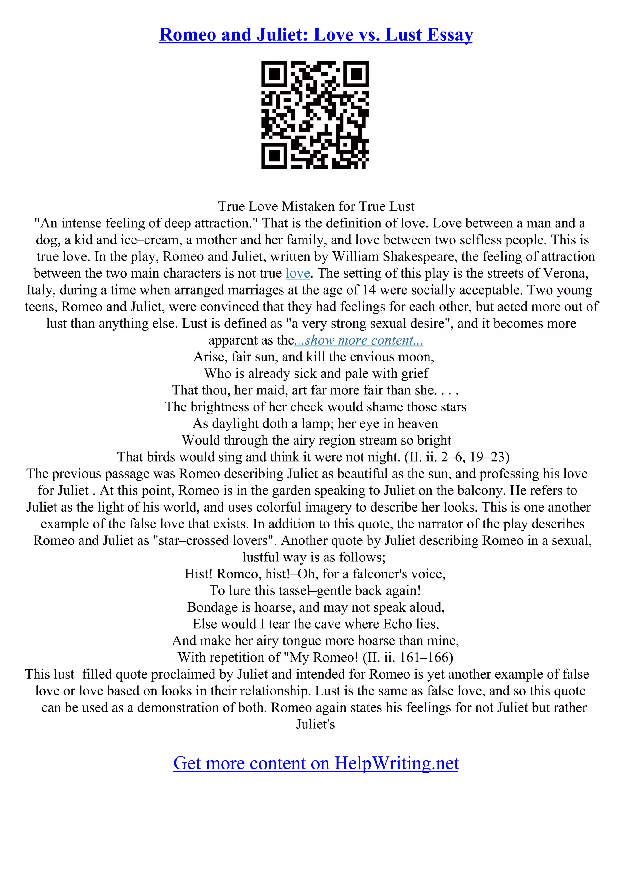 Love In Romeo And Juliet Essay | PDF