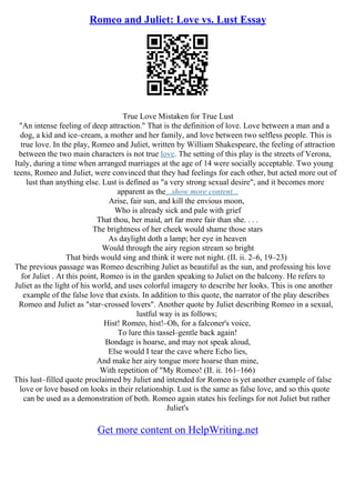 Love In Romeo And Juliet Essay | PDF