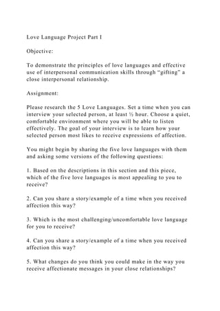 Love Language Project Part IObjectiveTo demonstrate the pri.docx