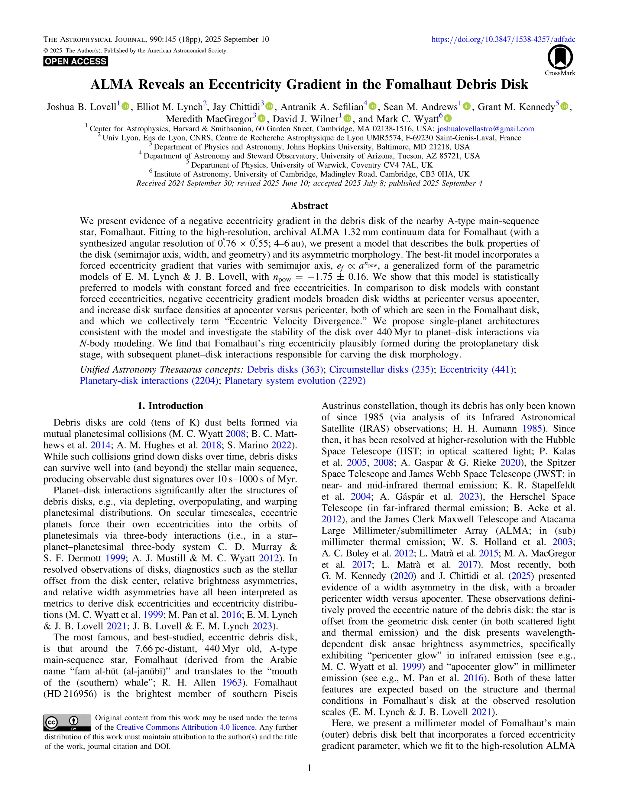 ALMA Reveals an Eccentricity Gradient in the Fomalhaut Debris Disk | PDF