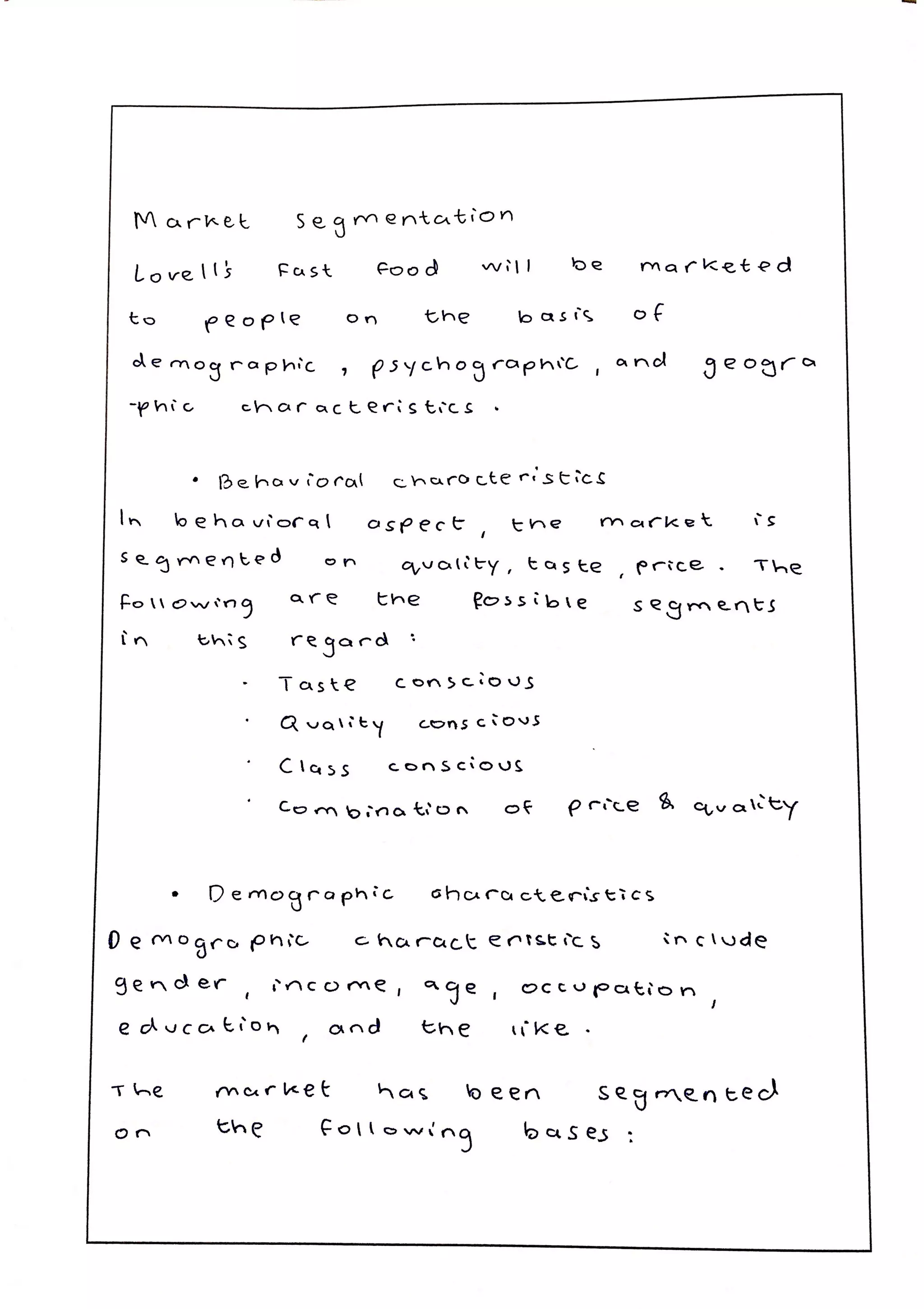 Lovell's fast food Class 12 Entrepreneurship Project Business Plan with ...