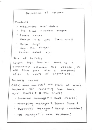 Lovell's fast food Class 12 Entrepreneurship Project Business Plan with ...