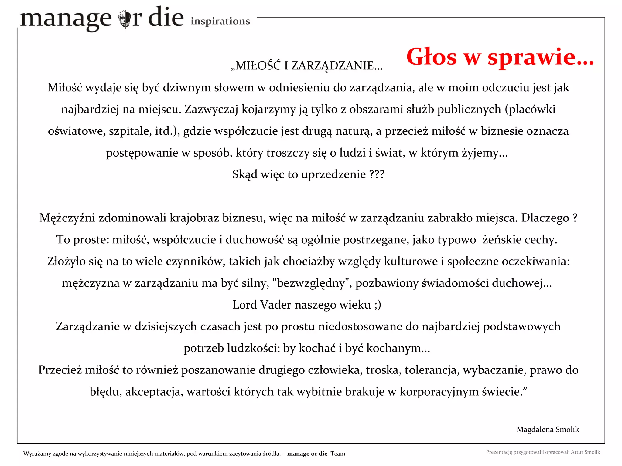 Miłość a Zarządzanie / Love and Management - part 1 PL - Manage or Die ...