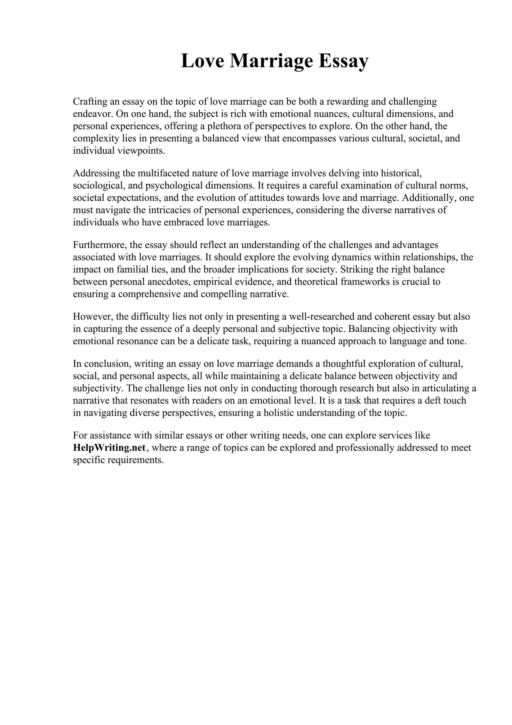 Love Marriage Essay | PDF