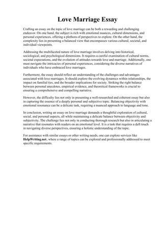 Love Marriage Essay. Arranged Marriages: Free Essay Example | PDF