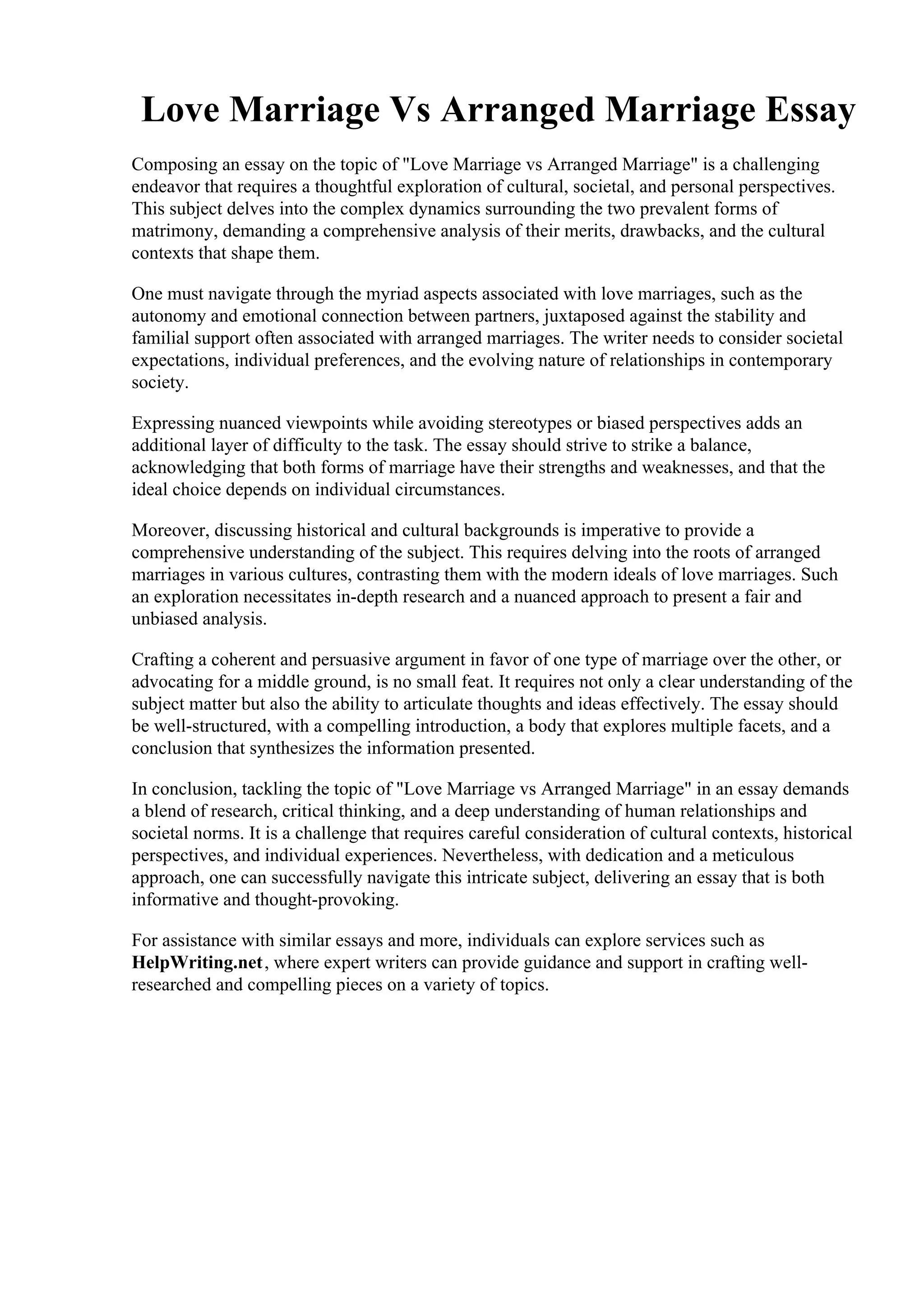 Love Marriage Vs Arranged Marriage Essay | PDF