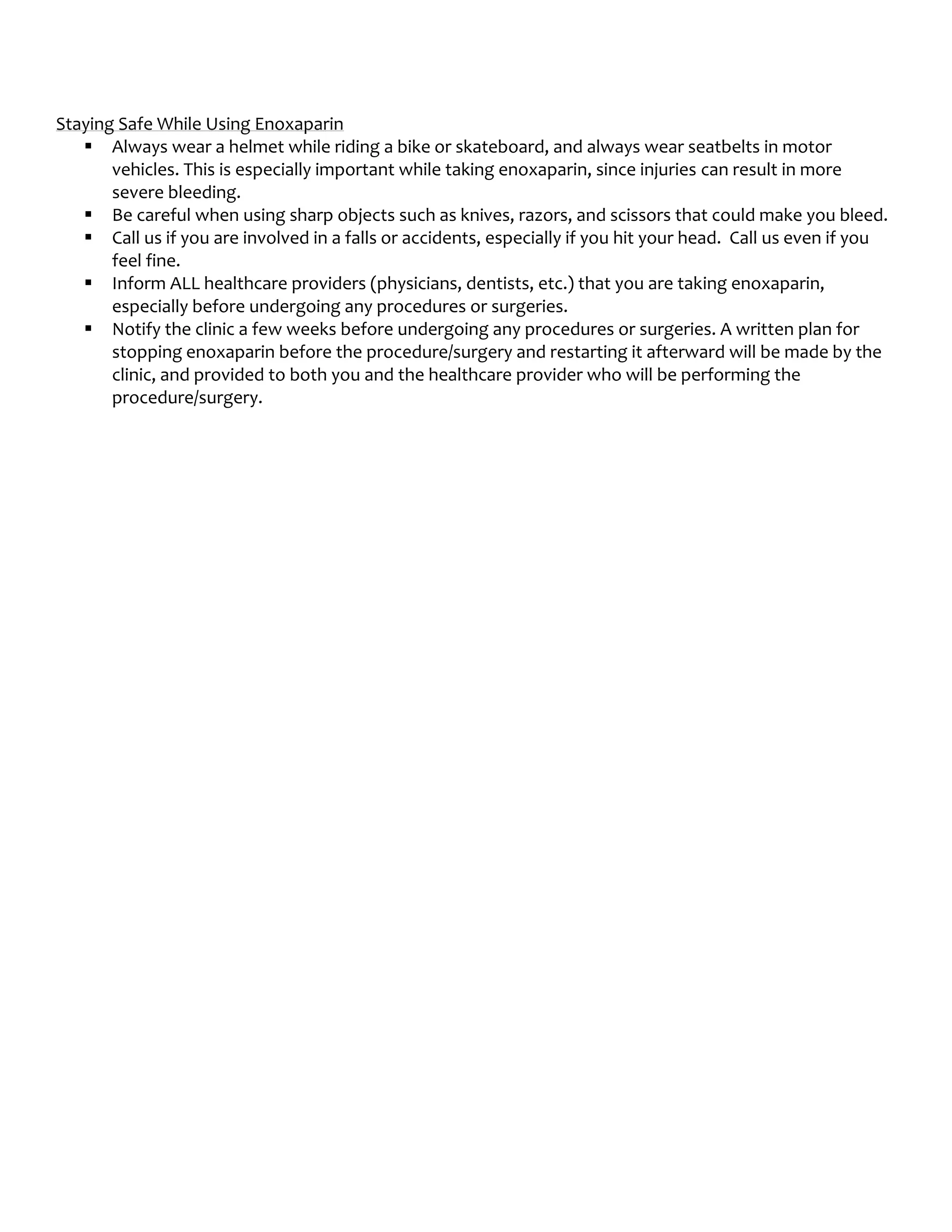 Enoxaparin/Lovenox Patient Education Handout | PDF