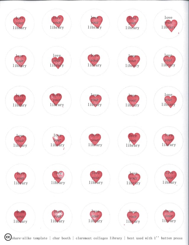 Love Your Library Button Template: With Hearts | PDF