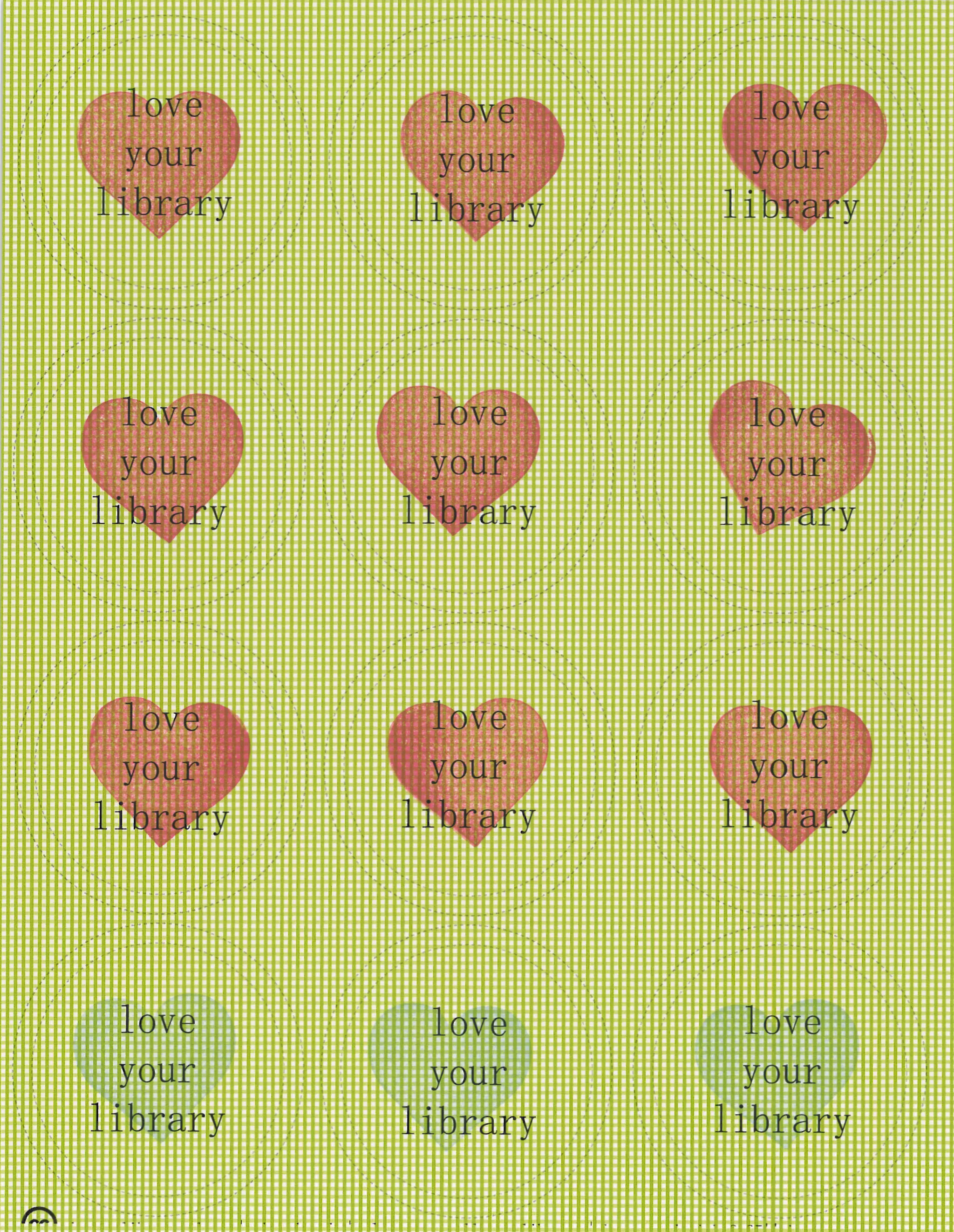 Love Your Library CCL Button Template - 2.25'' Green Grid with Hearts | PDF