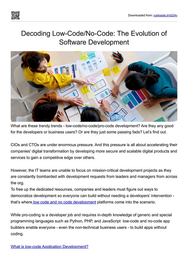Decoding Low-Code/No-Code: The Evolution of Software Development | PDF