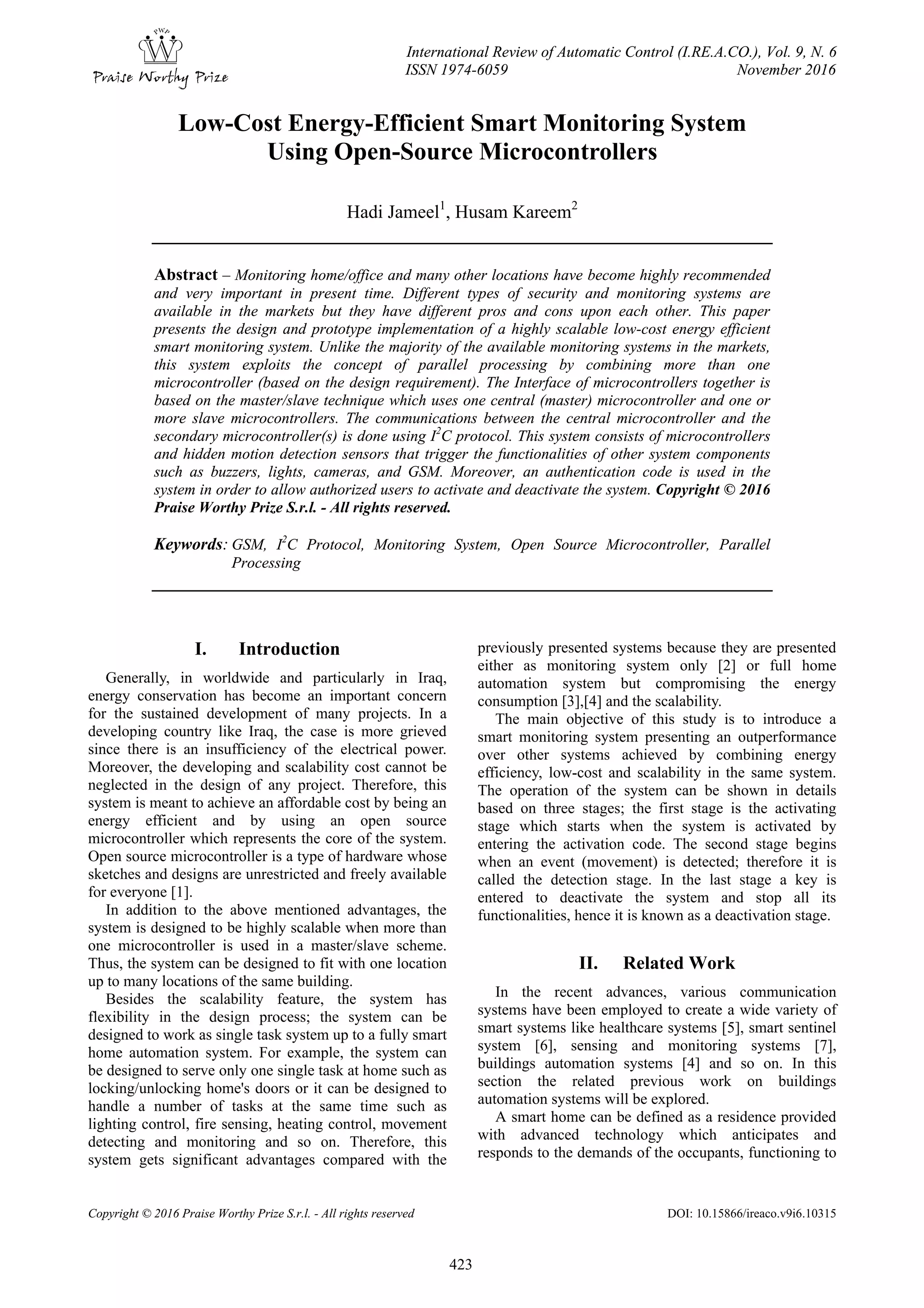 Low Cost Energy Efficient Smart Monitoring System Using Open Source Microcontrollers Pdf