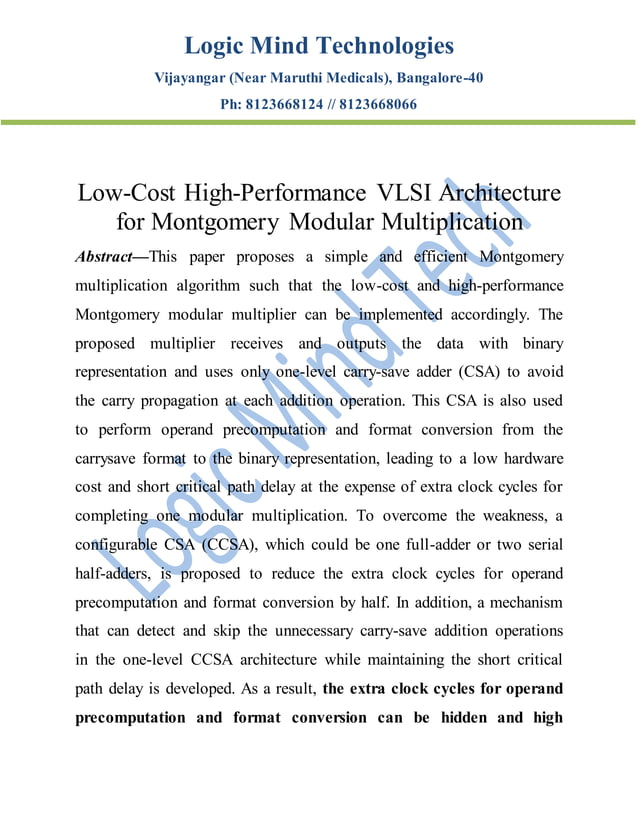 Low cost high-performance vlsi architecture for montgomery modular multiplication | DOCX ...