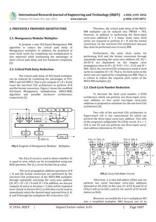 Low cost high-performance vlsi architecture for montgomery modular multiplication | PDF