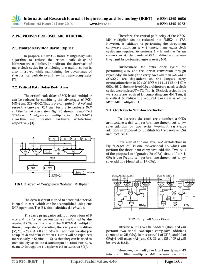 Low cost high-performance vlsi architecture for montgomery modular multiplication | PDF