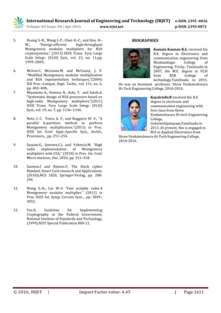 Low cost high-performance vlsi architecture for montgomery modular ...