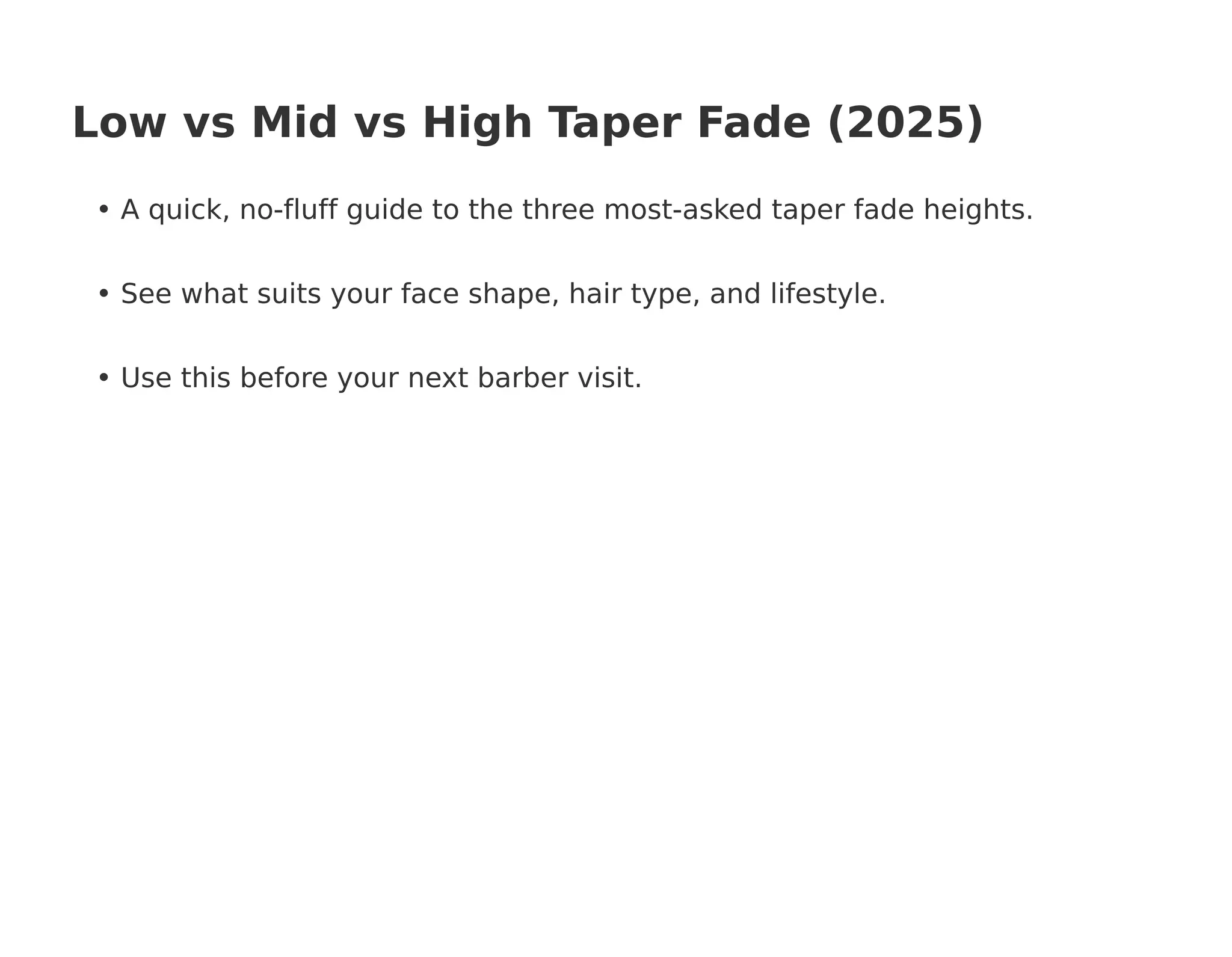 Low vs Mid vs High Taper Fade (2025): A Simple Barber-Ready Guide | PDF