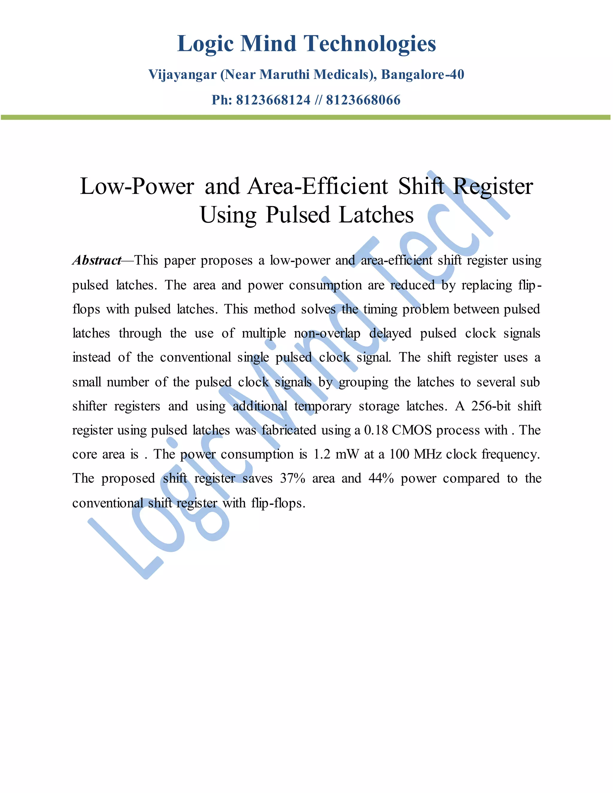 Low power and area-efficient shift register using pulsed latches | DOCX
