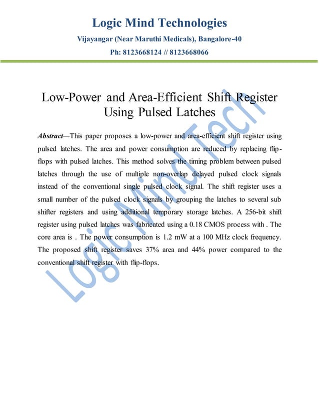 Low power and area-efficient shift register using pulsed latches | DOCX