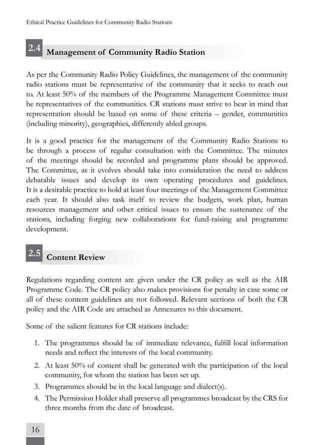 Ethical Practice Guidelines for Community Radio Stations | PDF
