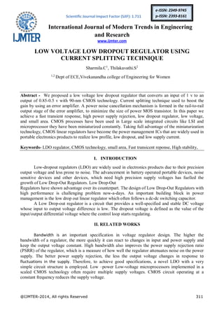 LOW VOLTAGE LOW DROPOUT REGULATOR USING CURRENT SPLITTING TECHNIQUE | PDF