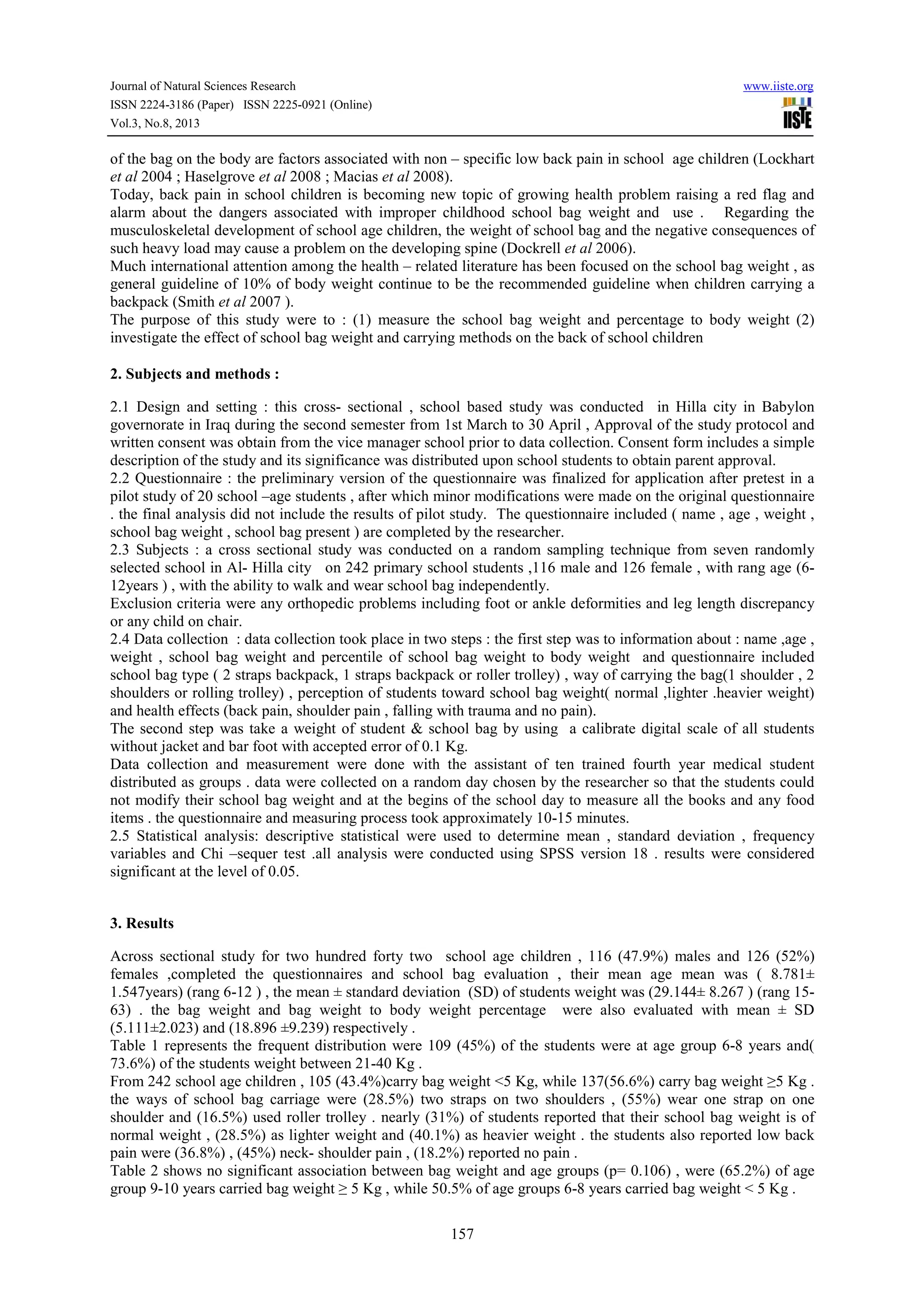 Low back pain in schoolchildrenthe role of school bag weight and ...