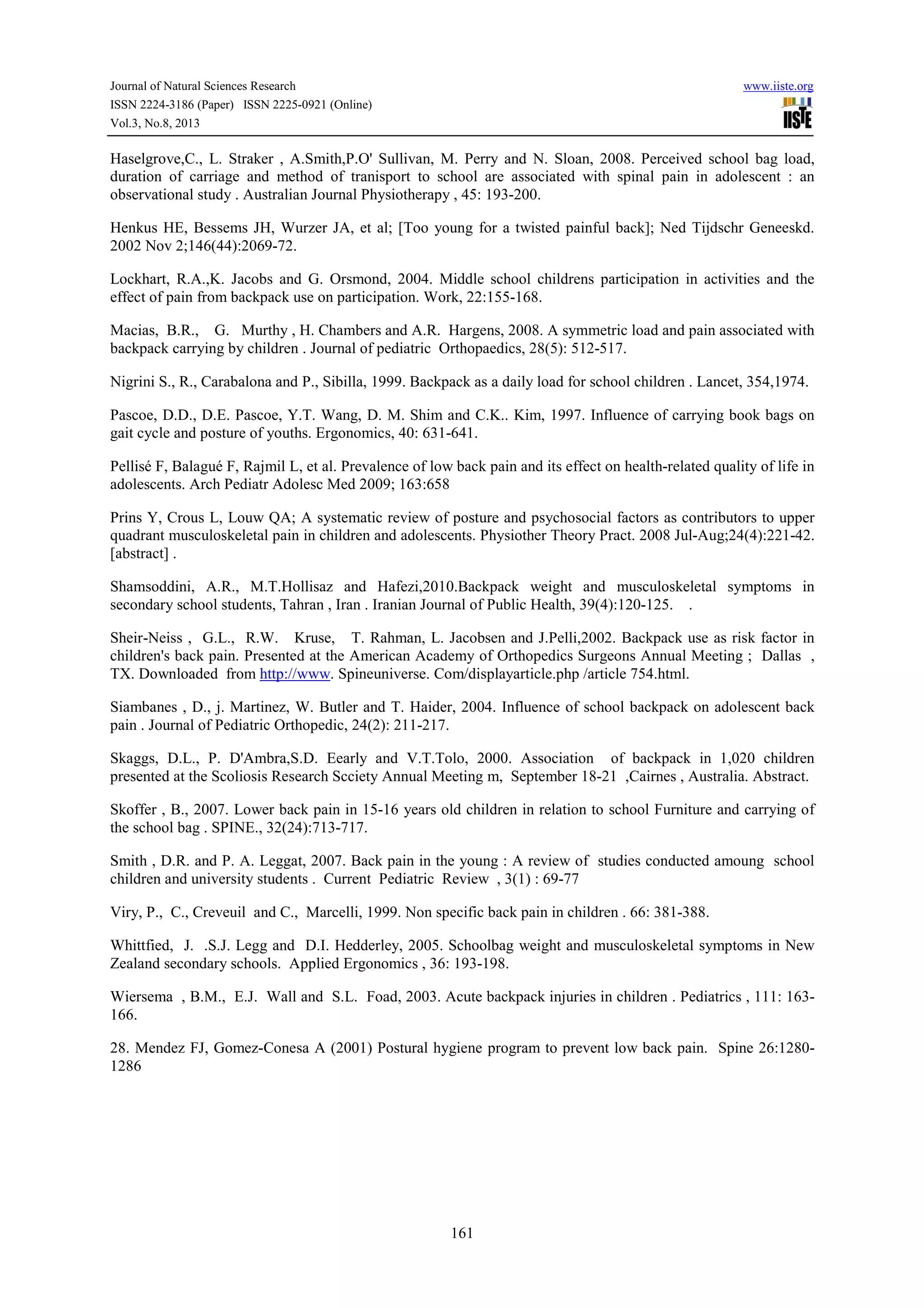 Low back pain in schoolchildrenthe role of school bag weight and carrying way | PDF