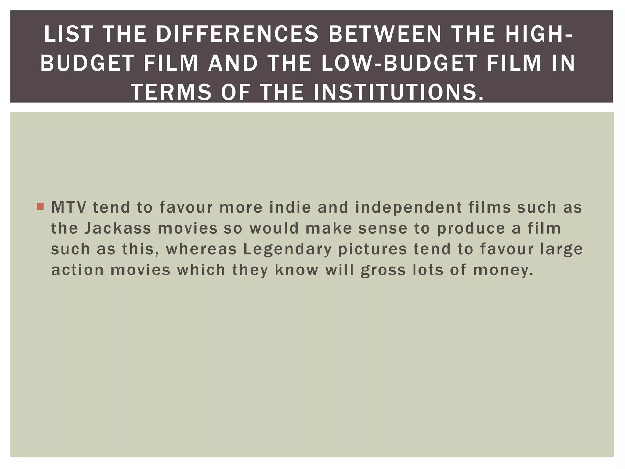 Low budget vs high budget | PPTX