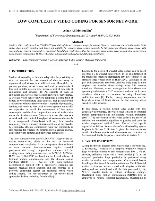 Low complexity video coding for sensor network | PDF