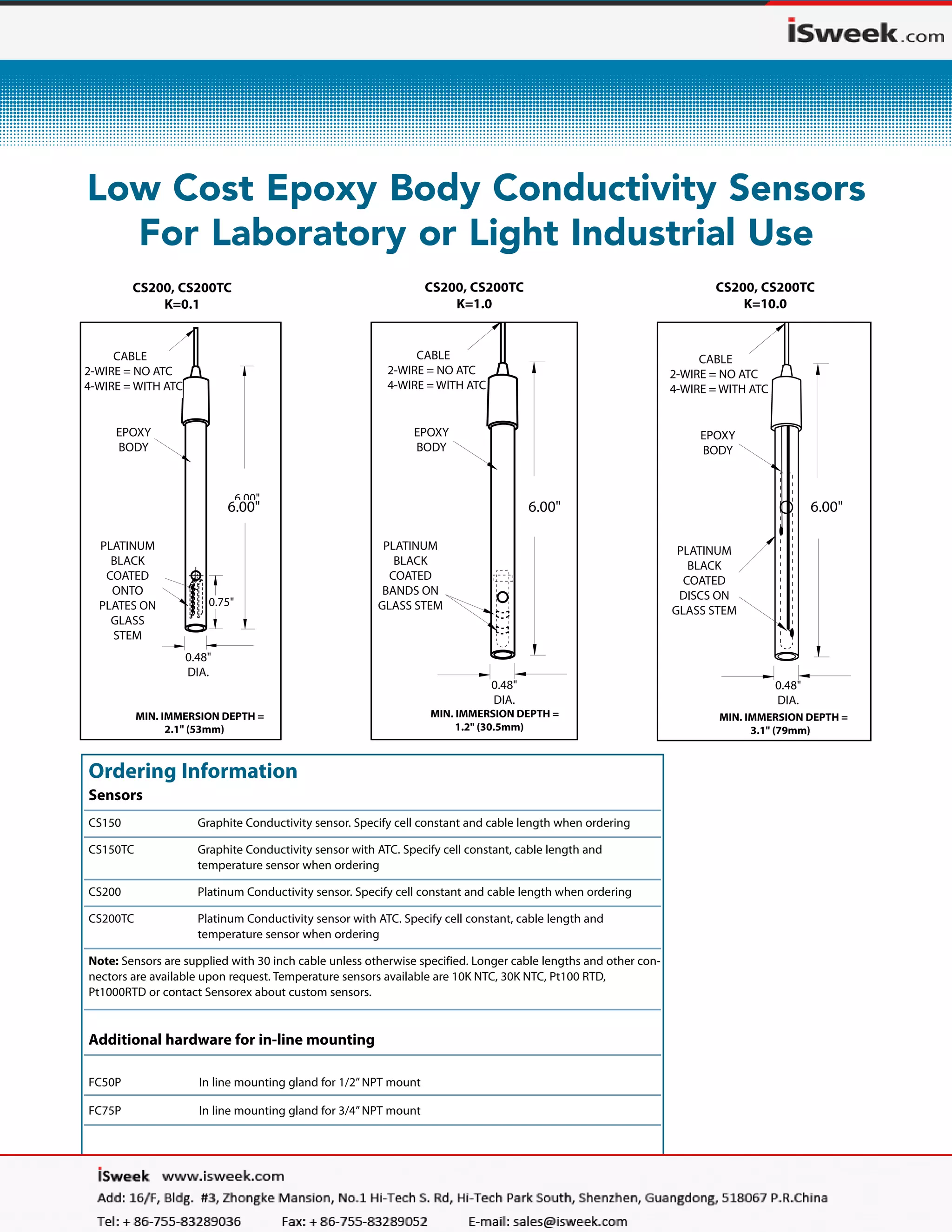 Low cost epoxy body conductivity sensors cs150 cs200 series | PDF