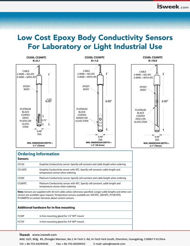 Low cost epoxy body conductivity sensors cs150 cs200 series | PDF