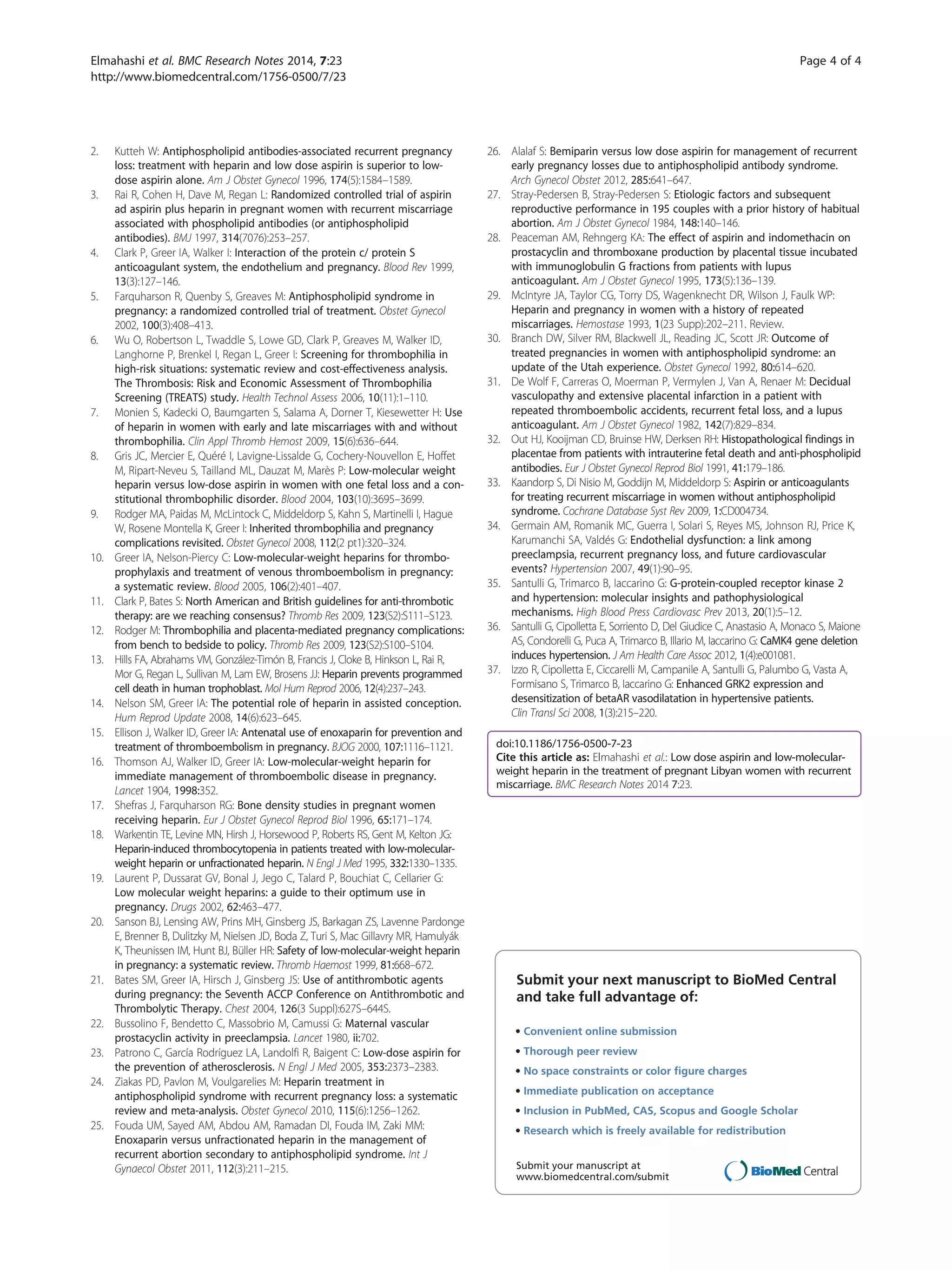 Low dose aspirin and low molecular weight heparin in recurrent miscarriage | PDF