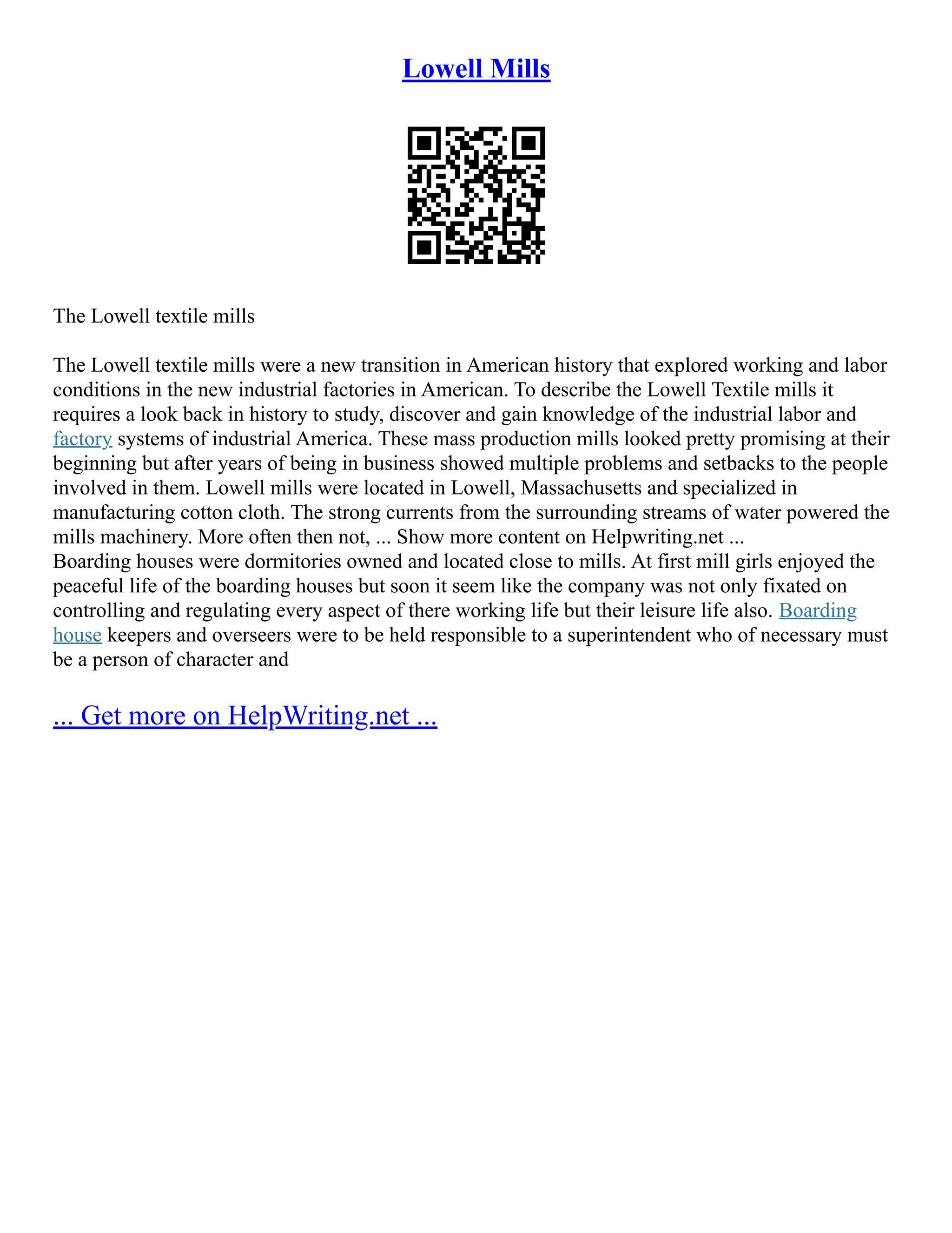 Lowell Mills | PDF