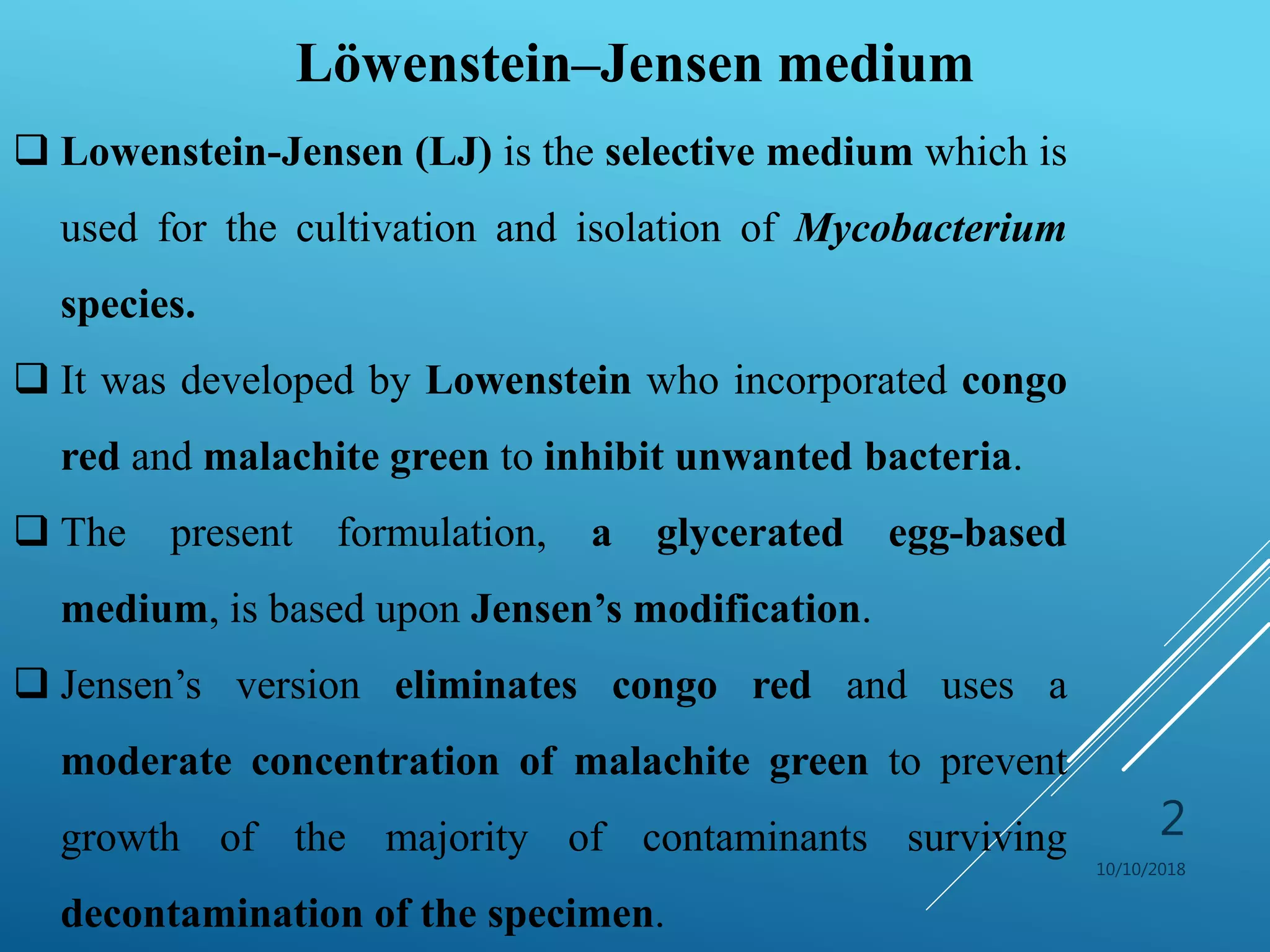 Lowenstein jensen medium | PPTX