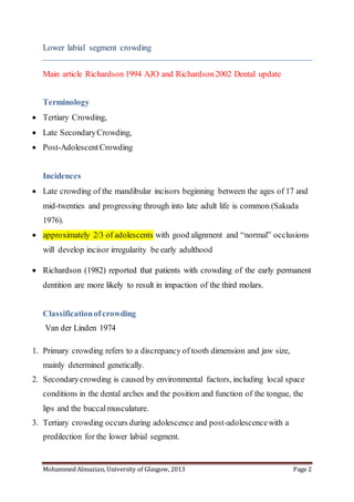 Lower labial segment crowding / for orthodontists by Almuzian | PDF