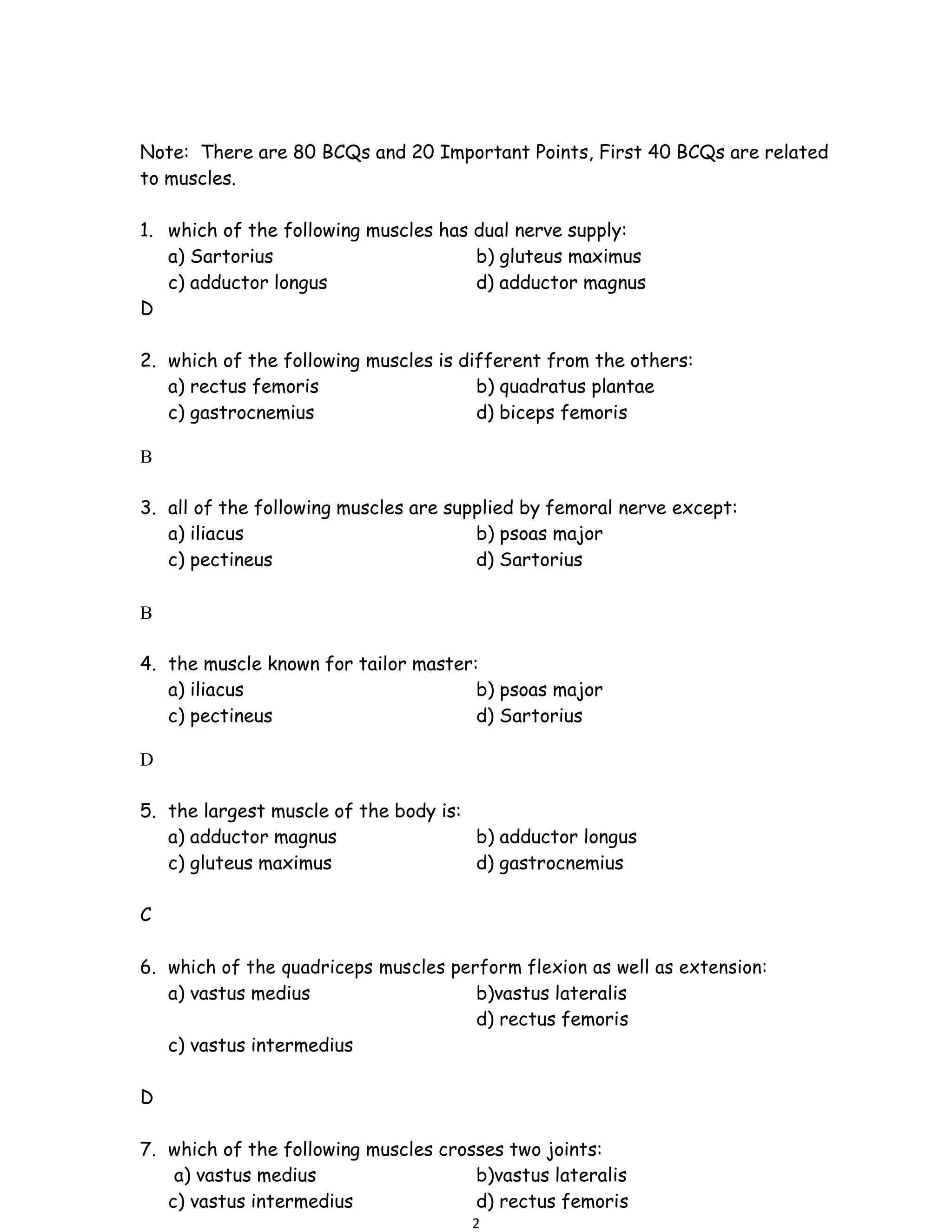Lower Limb Anatomy BCQs | PDF