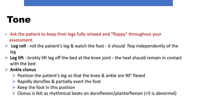LOWER LIMB EXAMINATION.pptxThe neurologic examination is typically ...