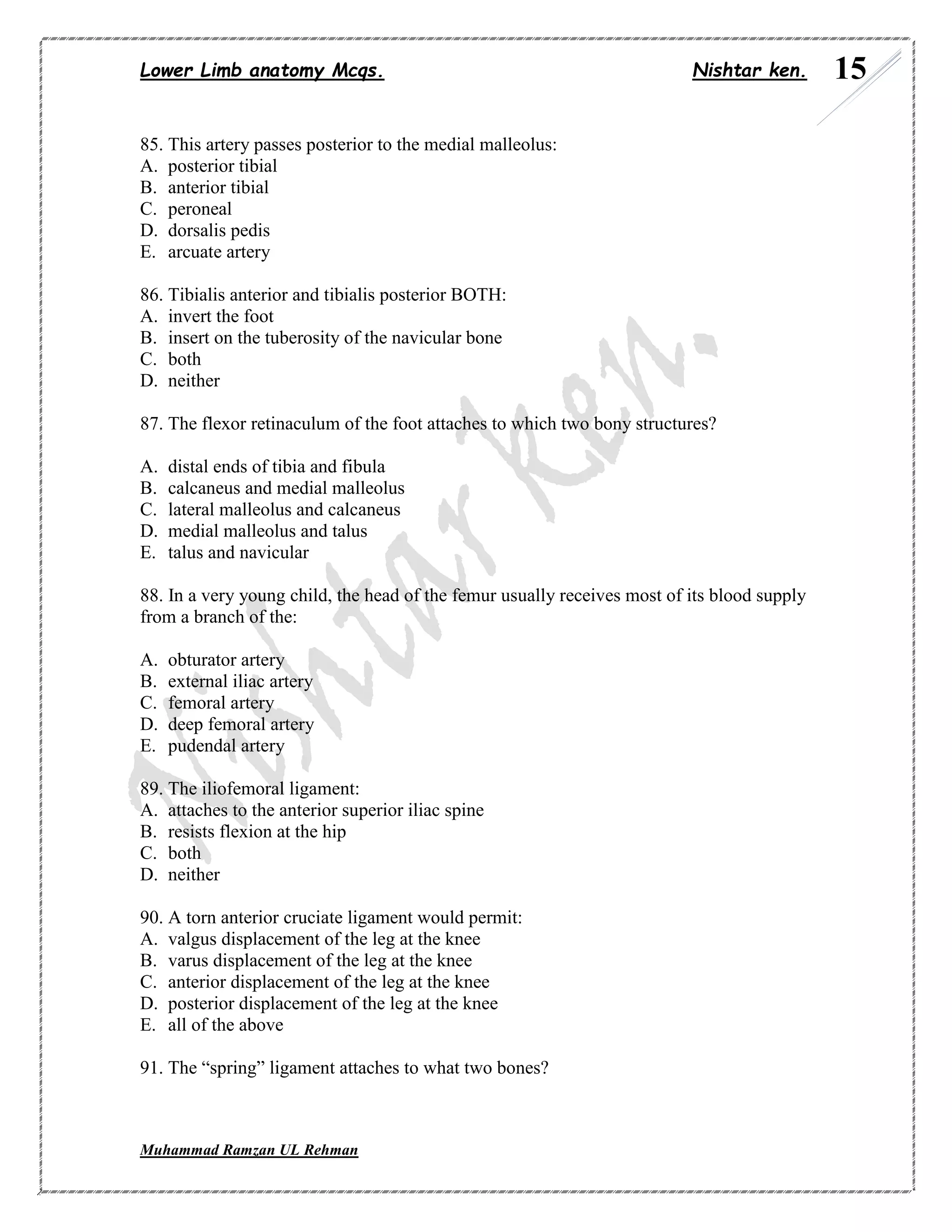 Lower limb MCQs | PDF