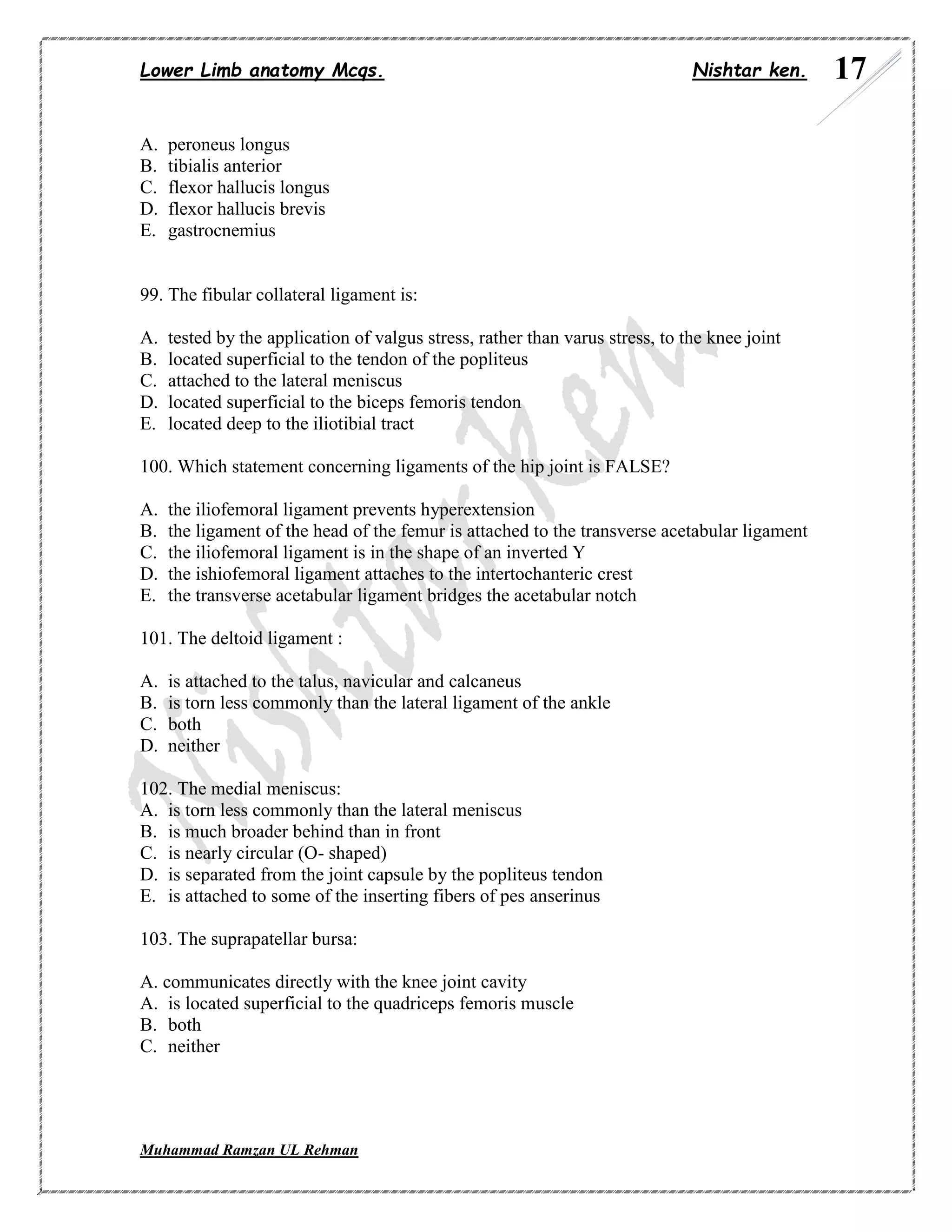 Lower limb MCQs | PDF