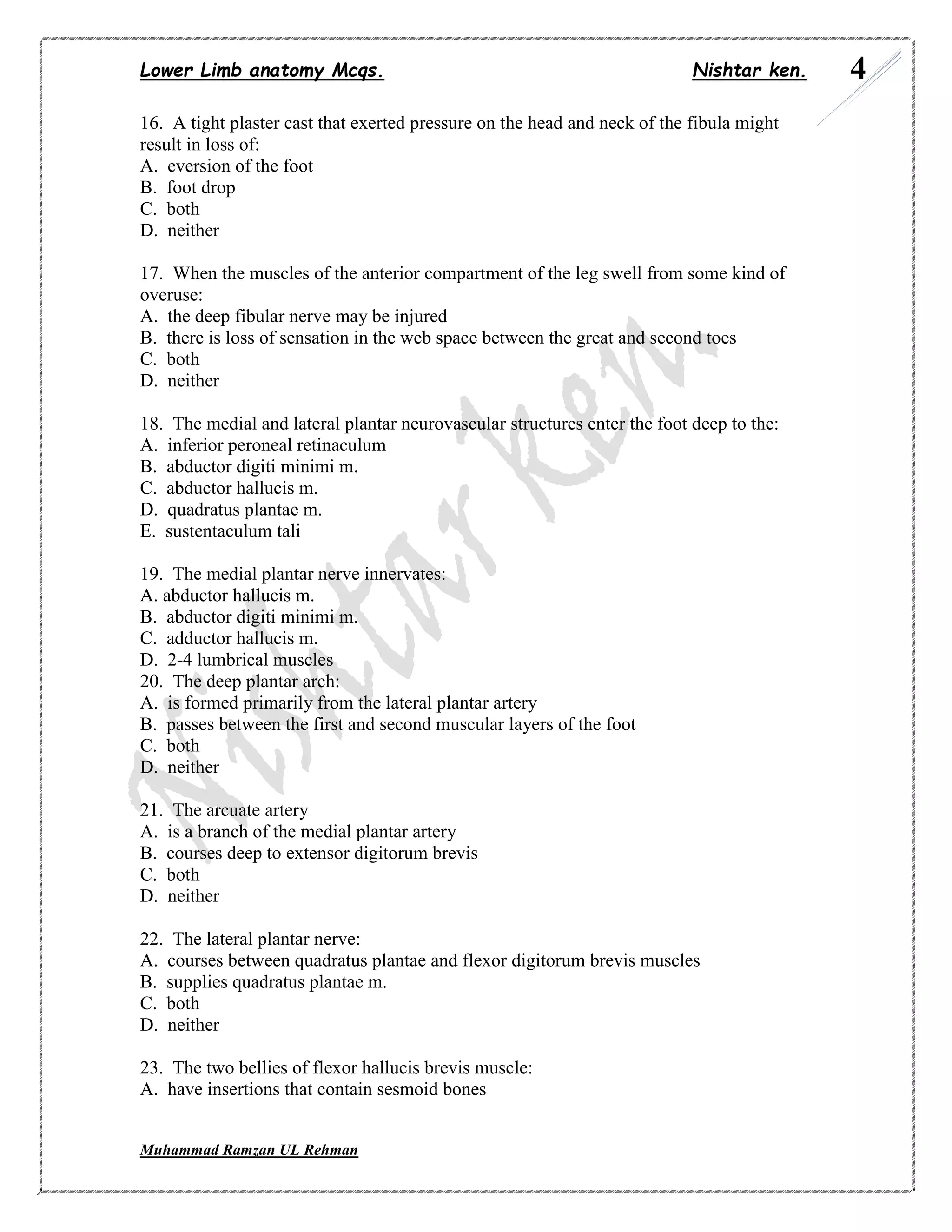 Lower limb MCQs | PDF