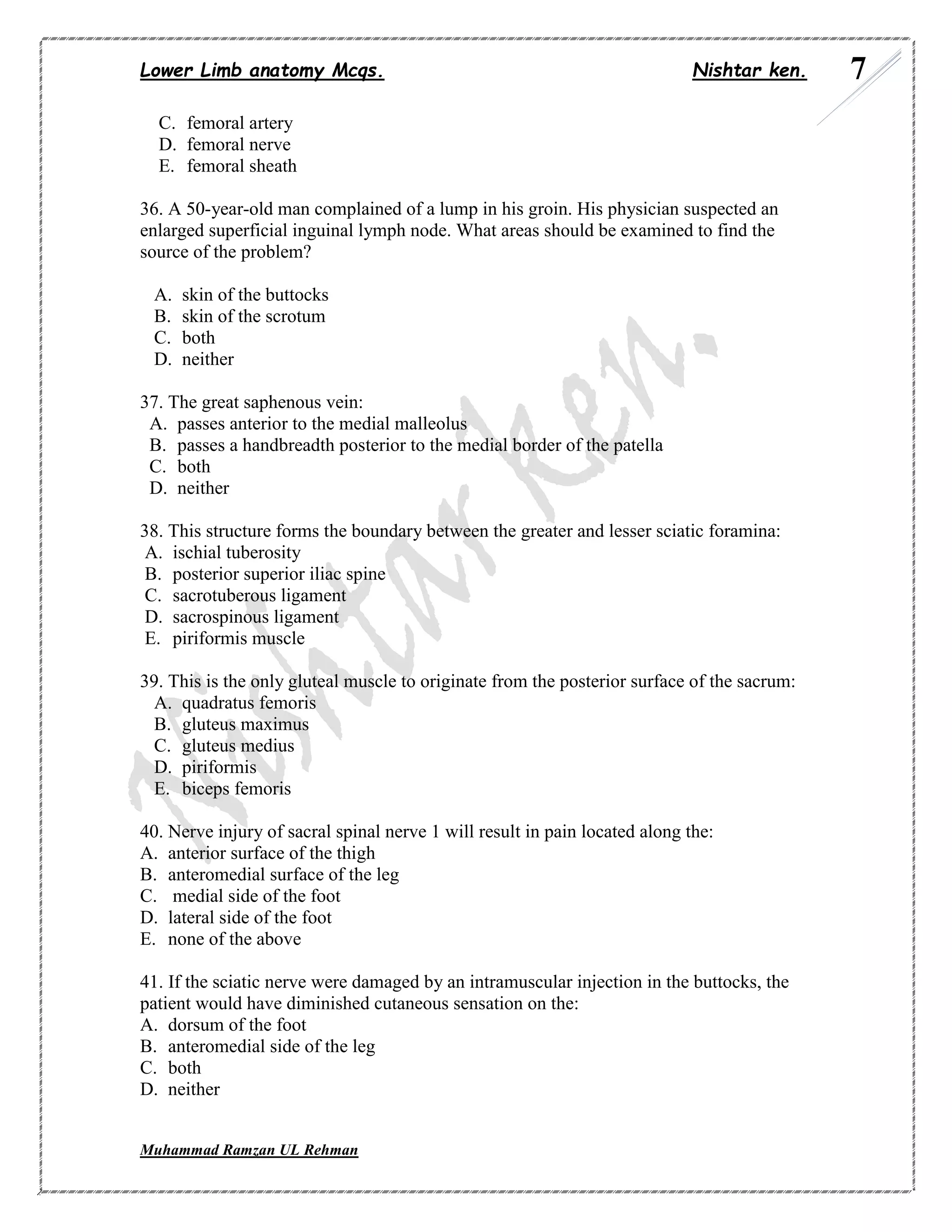 Lower limb MCQs | PDF