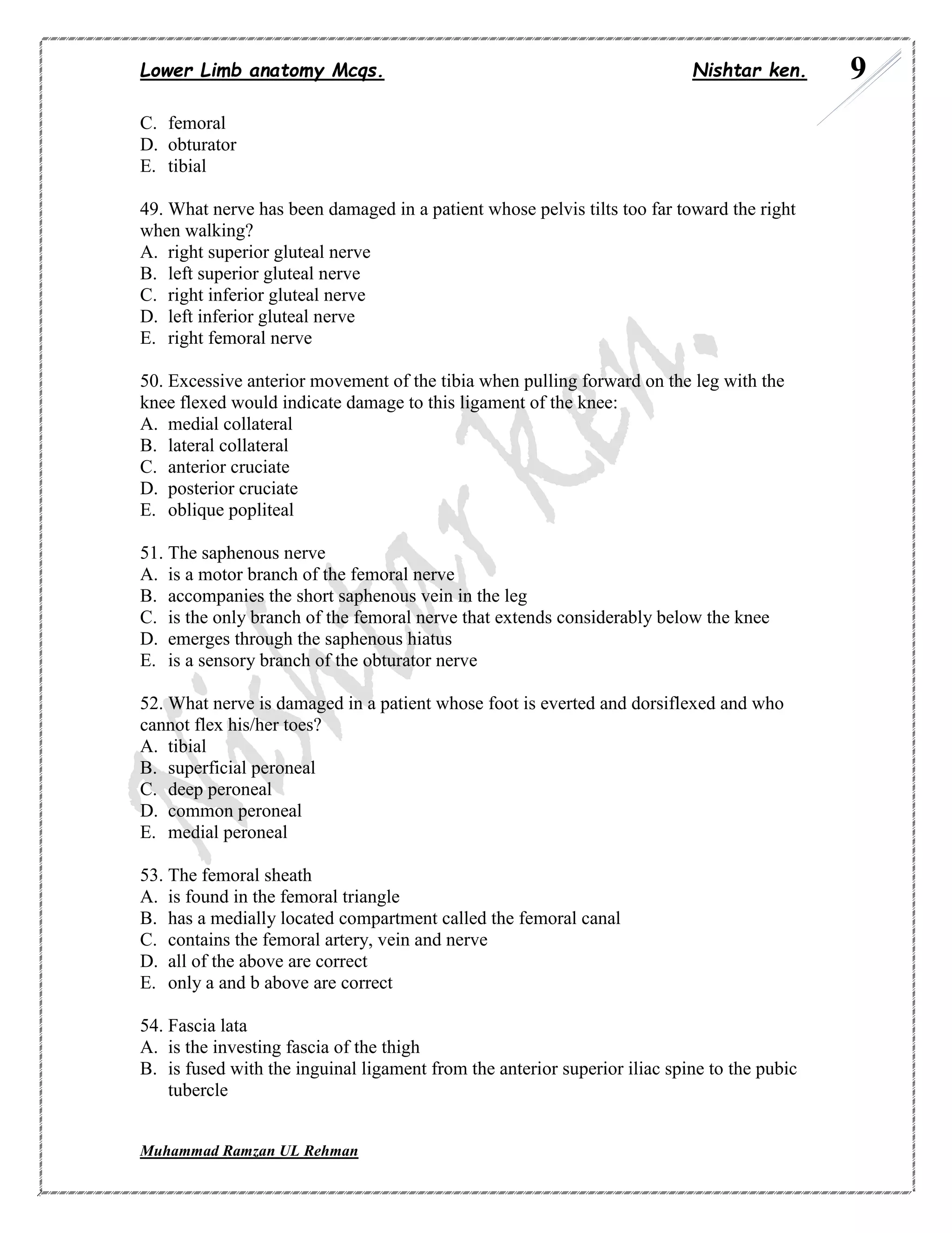 Lower limb MCQs | PDF