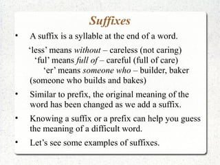 Lower Pri B - Prefix, suffix and root words | PPT