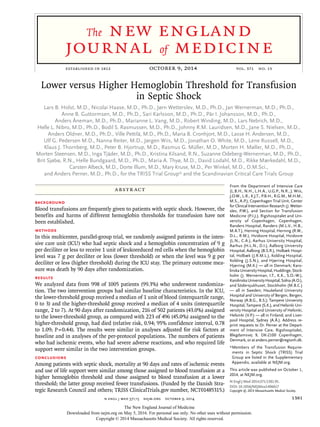 Lower versus higher hemoglobin threshold for transfusion in septic ...