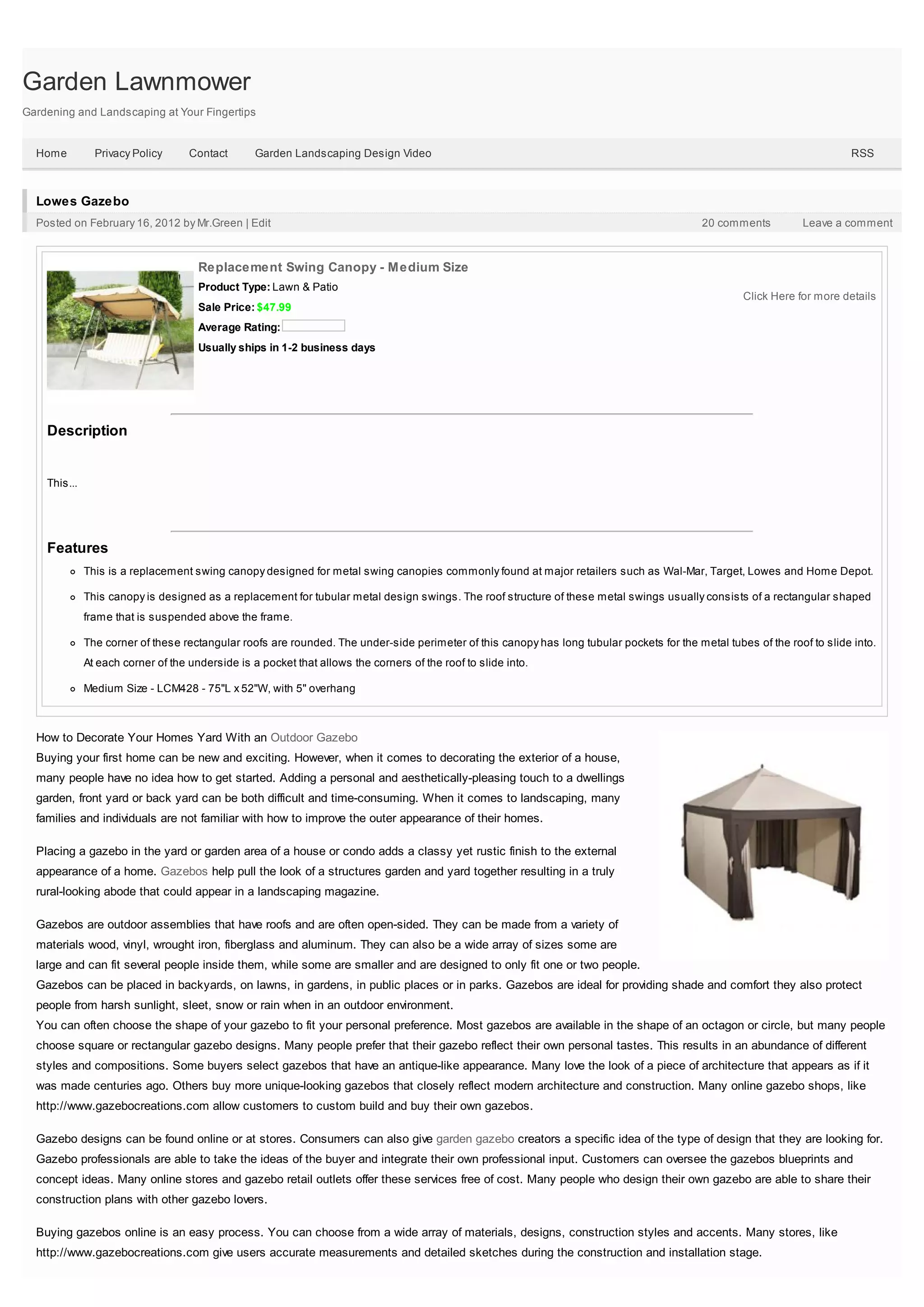 Lowes Gazebo.pdf | Home Improvement | Home & Garden