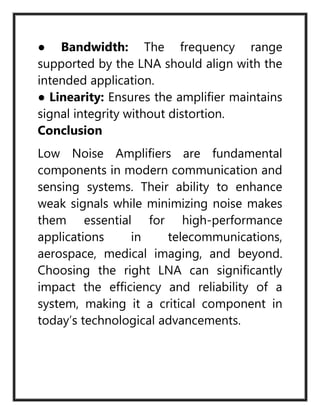 Low Noise Amplifiers Explained Boost Signal Reception & Performance | PDF
